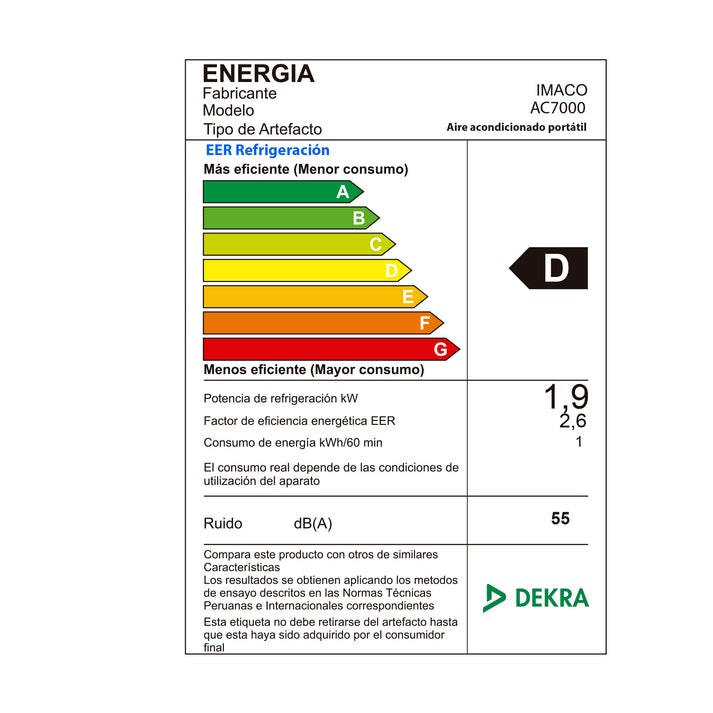 Aire acondicionado portatil digital 6500 BTU AC7000 Imaco – Imaco Peru